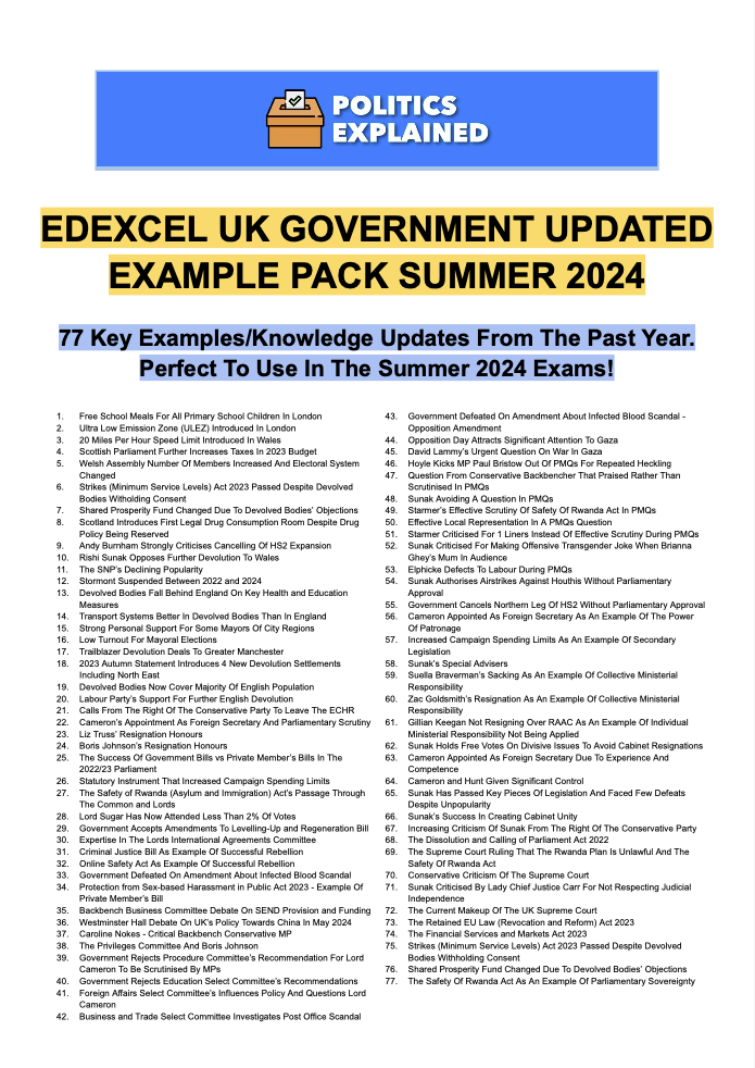 Edexcel UK Government Updated Example Pack Summer 2024